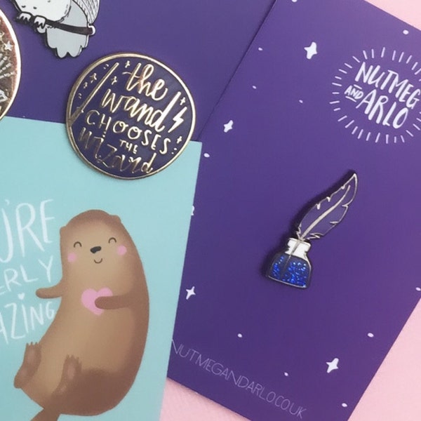 Glitter Quill Enamel Pin - Etsy