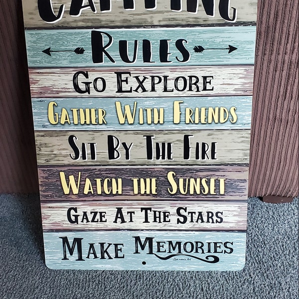 Camping Rules Metal Outdoor Sign With Camping Sayings RV Trailer ...