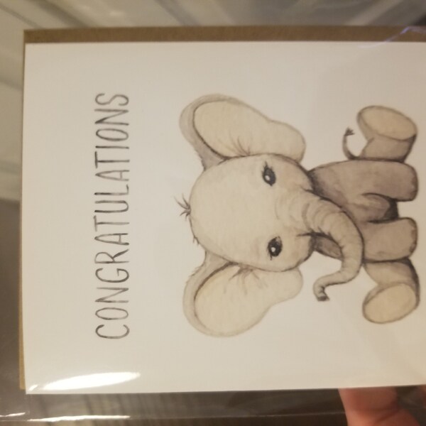 Baby Congratulations Card | Elephant With Balloons | Cute Greeting Card ...