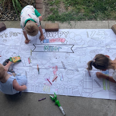 Construction Birthday Party Coloring Tablecloth Heavy Equipment Themed ...
