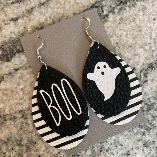 Boo Earrings, Halloween Earrings, Halloween Faux Leather Earrings ...