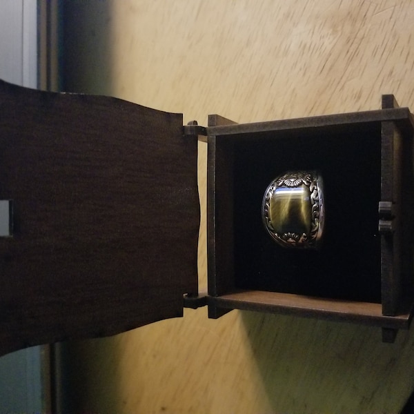 Mens Brown Tiger Eye Wedding Band, Vintage Heraldic Sterling Silver ...