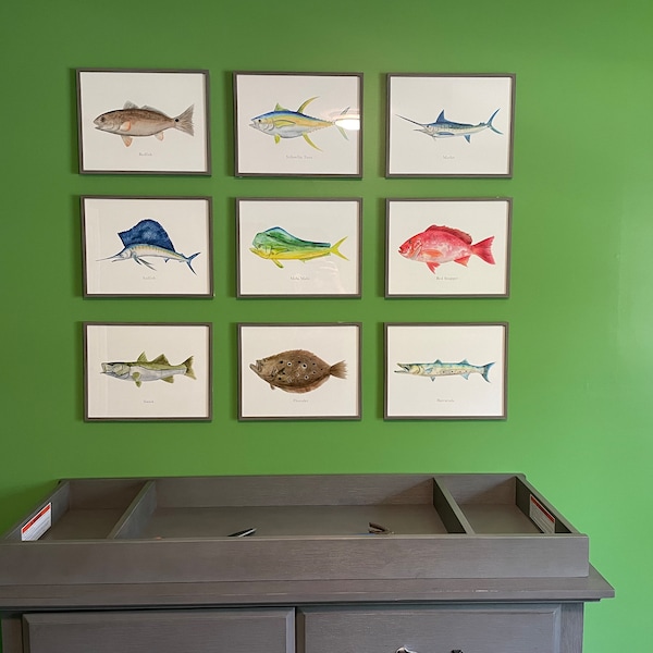 Fish Print Set, Fishing Art Prints, Fish Watercolors, Gifts for Men ...