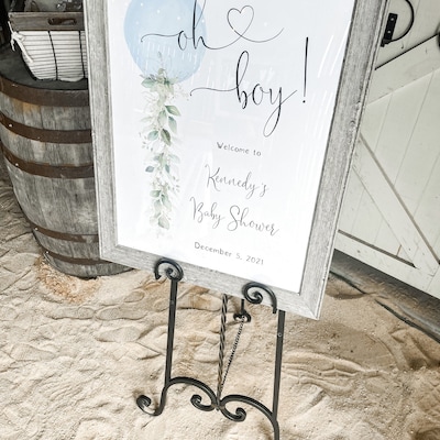 Greenery Blue Balloon Baby Shower Welcome Sign, Botanical Eucalyptus ...