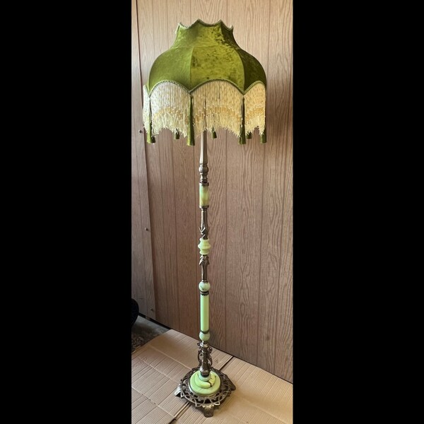Handmade Fringed Lamp Shades , Green Velvet Victorian Lampshade for ...