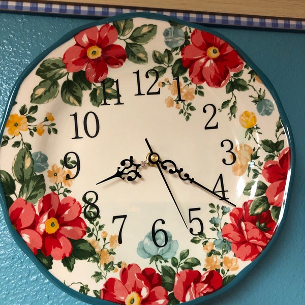 Upcycled Pioneer Woman Kitchen Plate Clock, GORGEOUS GARDEN ,stoneware ...