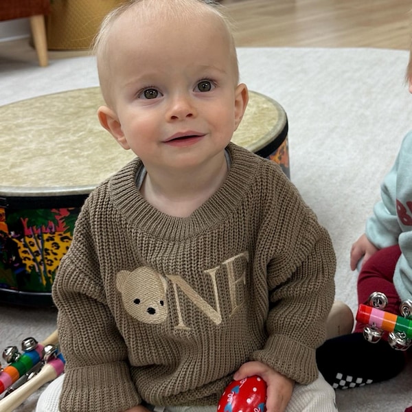 Baby Boys "beary First Birthday" Sweater - Girls One Embroidered ...