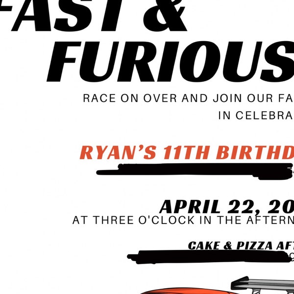 2 Fast 2 Furious Birthday Invitation: Orange Supra (digital Download ...