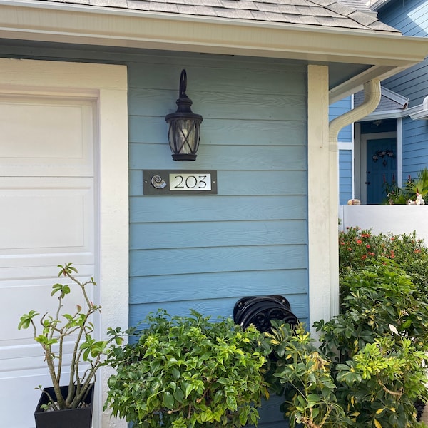 NAUTILUS SHELL Address Plaque, Coastal House Numbers, Copper, Bronze or ...