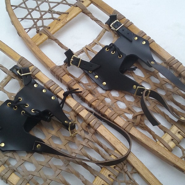 BINDINGS ONLY Pair Leather Snowshoe Snow Shoe Quick Bindings Straps ...