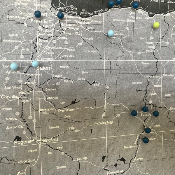 Oregon Travel Push Pin State Map - Modern Cork Pin Board Canvas (modern ...
