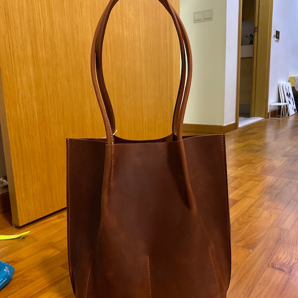 Cognac Leather Bag, Leather Tote Bag, Tote Leahter Bag, Shoulder ...