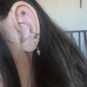 14k Solid Gold Dangle Chain Helix Stud Earring Dangle Marquise ...