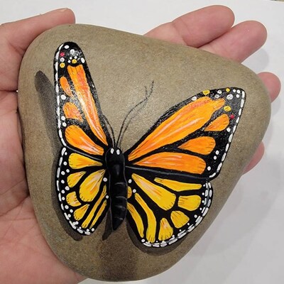 Daisy & Monarch Painted Rock Home Decor Garden Decor Butterfly Decor ...
