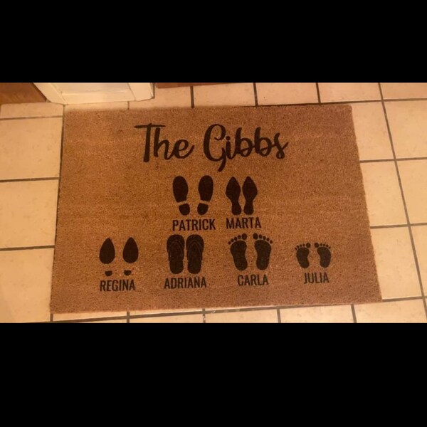Custom Footprint Family & Pet Name Doormat, Custom Door Mat, Pet Owner ...