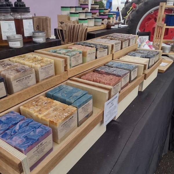 3 Wood Crates + 3 Storage Totes Soap Display Stand for Farmers Market ...