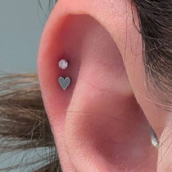 Heart Shape Tragus Stud, Threadless Flat Back Earring, Minimalist Style ...