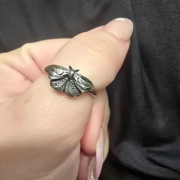 Sterling Silver Moth Ring Celestial Moth Ring Celestial Jewelry Moon Moth Ring Witch Ring Witch ...
