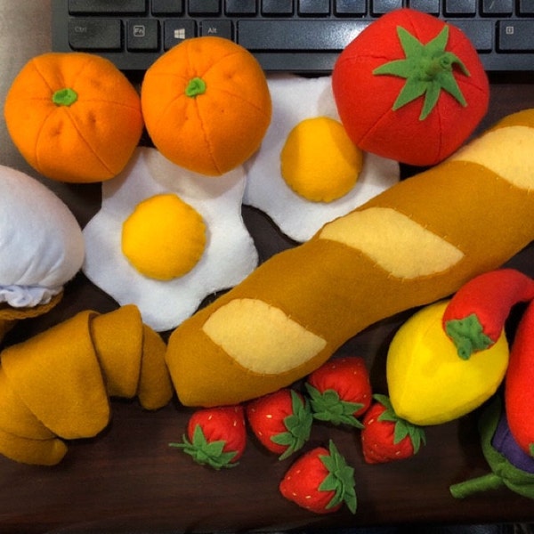 Baguette, Bread, Bun Play Food (felt Food, Pretend Play Kids Kitchen ...