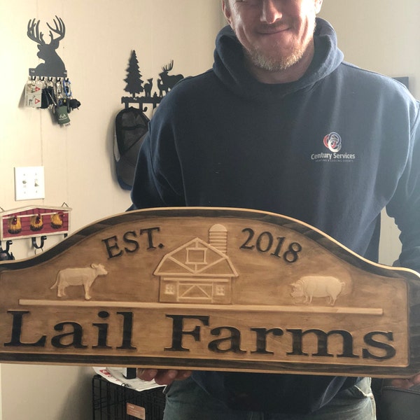 Farm Sign Personalized Established Family Name Sign Carved Wooden Last ...