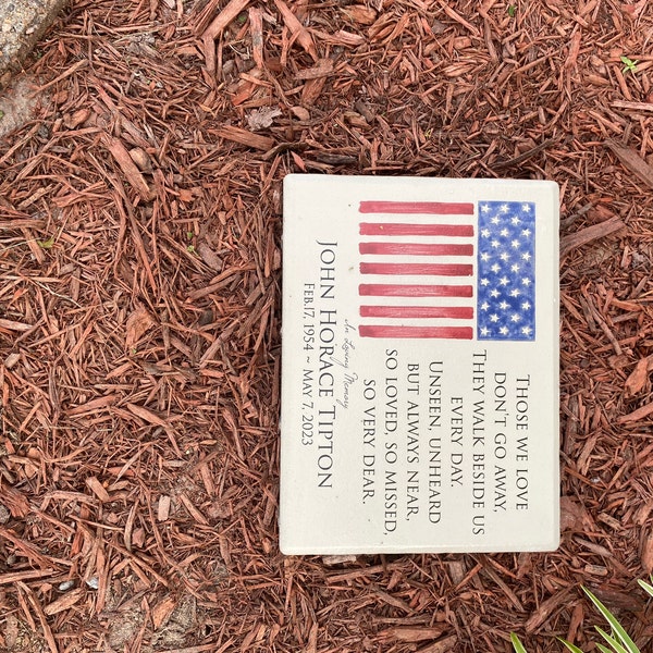 Memorial Stone. PERSONALIZED Memorial Gift With Flag. 6x9 Tumbled ...