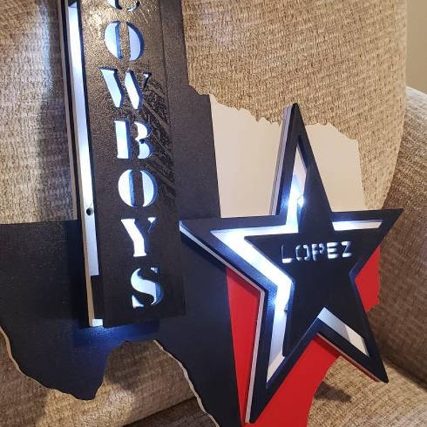 Personalized Cowboy Sign, Texas Lighted Sign, Man Cave Wall Art, Texas ...