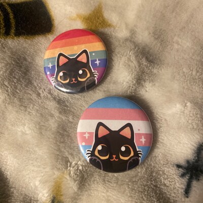Pride Cat Flags Button Pin LGBTQ Custom Trans Gay Lesbian Bisexual Ace ...