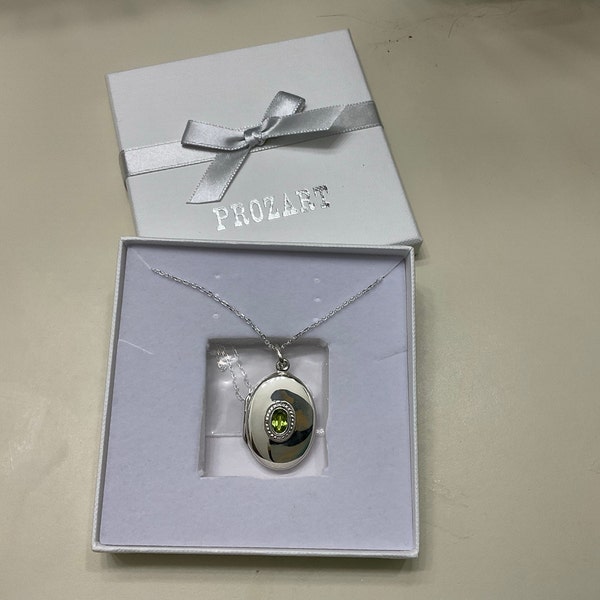 Peridot Set on Sterling Silver Oval Locket With Photo,custom Engraving ...