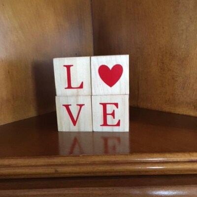 LOVE/XOXO Wood Blocks 1.5 Wooden Block Set Home Décor Valentine Couple ...