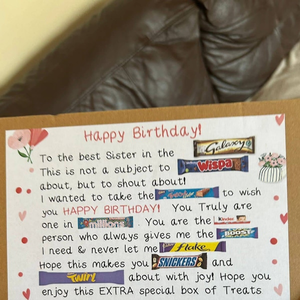 Personalised Birthday Poem Chocolate Treats Box Gift Hamper Sweet ...