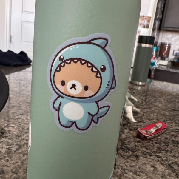 Cute Bear as Shark | Waterproof Matte Diecut Sticker, Decal for Laptops ...