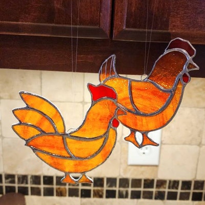 Pattern Rooster and Hen Stained Glass Suncatcher - Etsy