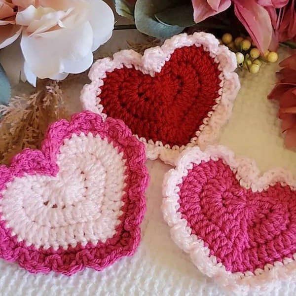 CROCHET PATTERN - Easy Heart Coaster Crochet Pattern Cute Valentine's ...