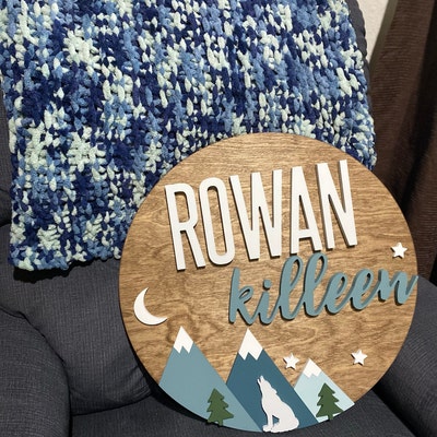 Custom Wooden Mountain Sign Wolf Woodland Theme Outdoor Nursery Room ...