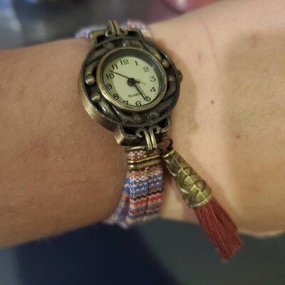 Black Boho Watch Bracelet Woman Wrist Watch Black Leather Wrap Watch ...