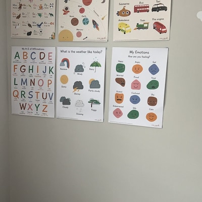 Set of 6 Educational Posters Alphabet and Affirmations Posters Emotions ...