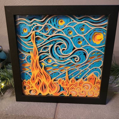 Starry Night Van Gogh 3D Svg Mandala Files Multilayer Panel for Laser ...