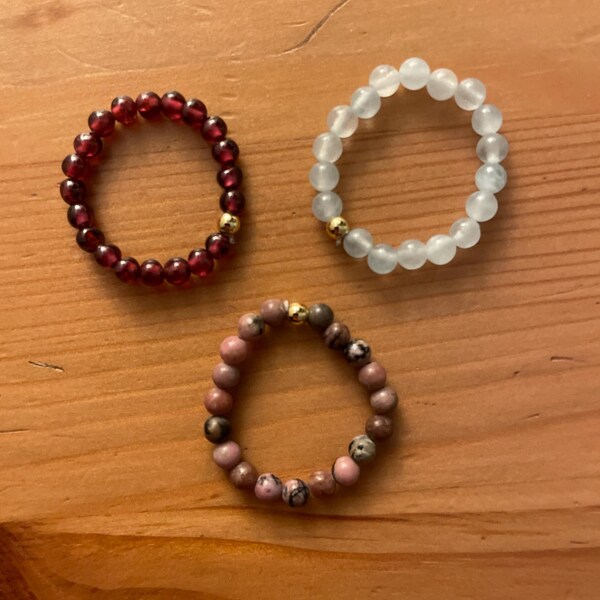 Beaded Stackable Rings Gemstone Beaded Ring, Crystal Ring, Stretch ...