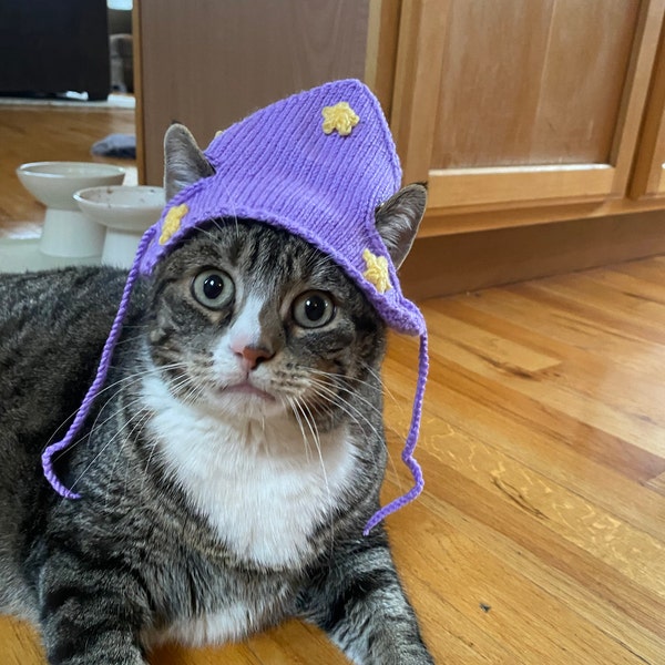 Purple Knit Cat Wizard Hat: Halloween Costume Accessory - Etsy