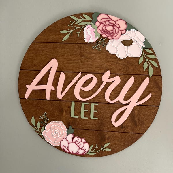 Personalized Floral Name Sign for Nursery | Baby Girl Room Decor ...