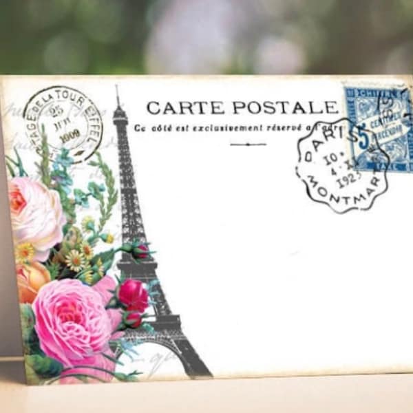 Wedding Place Cards Vintage French Eiffel Tower Postcard Tent Style ...