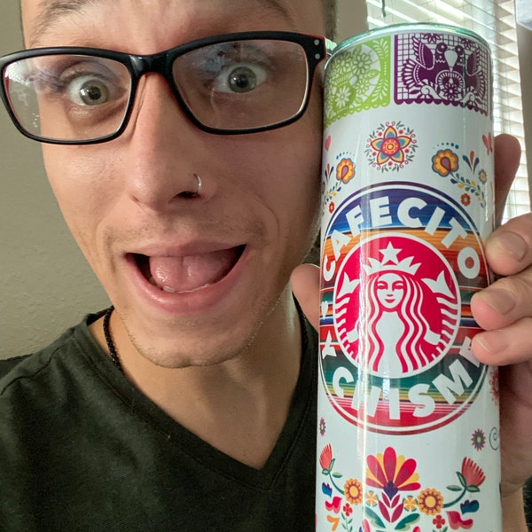 Cafecito Y Chisme 20oz Skinny Tumbler Colorful Mexican Theme Banner ...