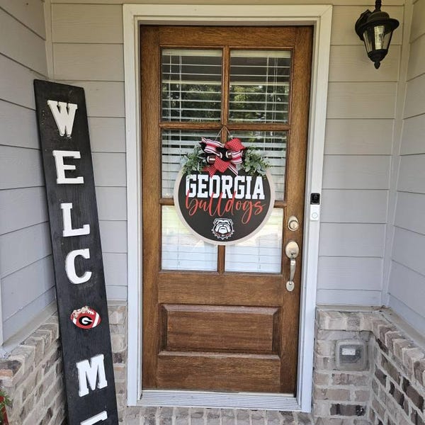 Georgia Door Wreath | Front Door Decor | UGA Door Hanger | Front Door ...