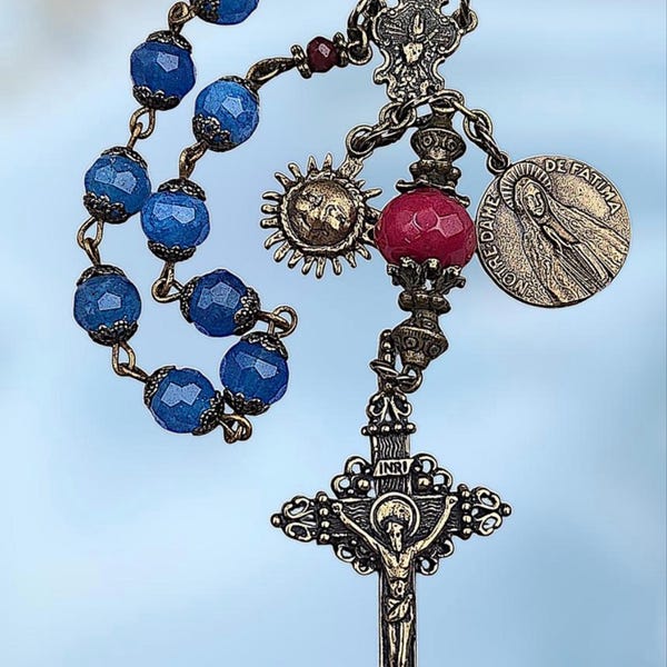 Jesus Mary Tween Hearts Rosary-peach Moonstone&vintage Bronze Prayer ...