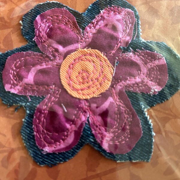 BOHO FLOWER Fabric Patchwork PATCH, Orange Boho Hippy Patches, Handmade ...