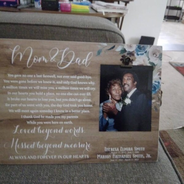 Loss of Parents Gift Memorial Frame Sympathy Gift Parents Remembrance ...