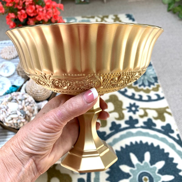 Gold Compote Bowl, Gold Compote Vase, Pedestal Vase, Wedding ...
