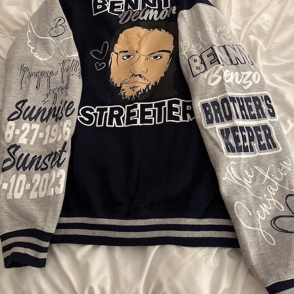 Custom Picture Memorial Jacket - Rest in Peace Keepsake Full Sleeve Multi Color Custom Letterman ...