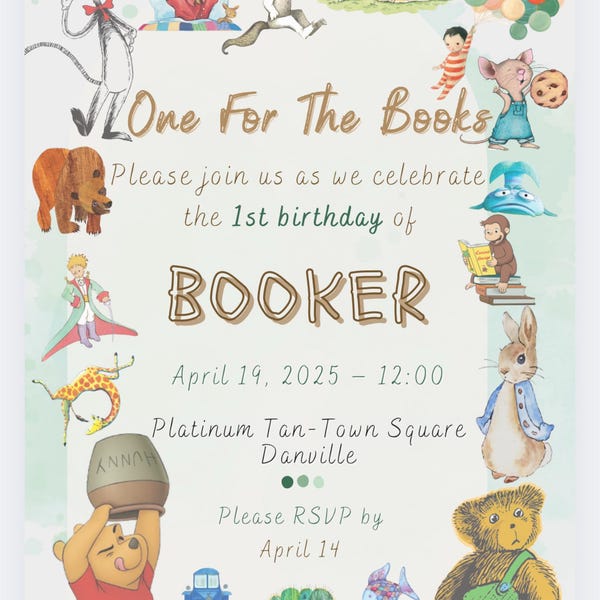 Editable Birthday Invitation Children Book Theme, Digital Template ...