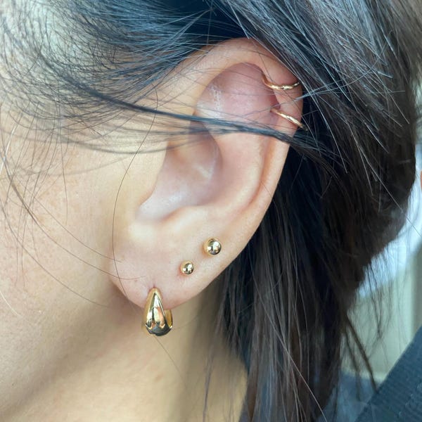 14K Solid Gold Ball 2,3,4,5,6mm Lightweight Piercing 21G, 4,6,8mm Post ...